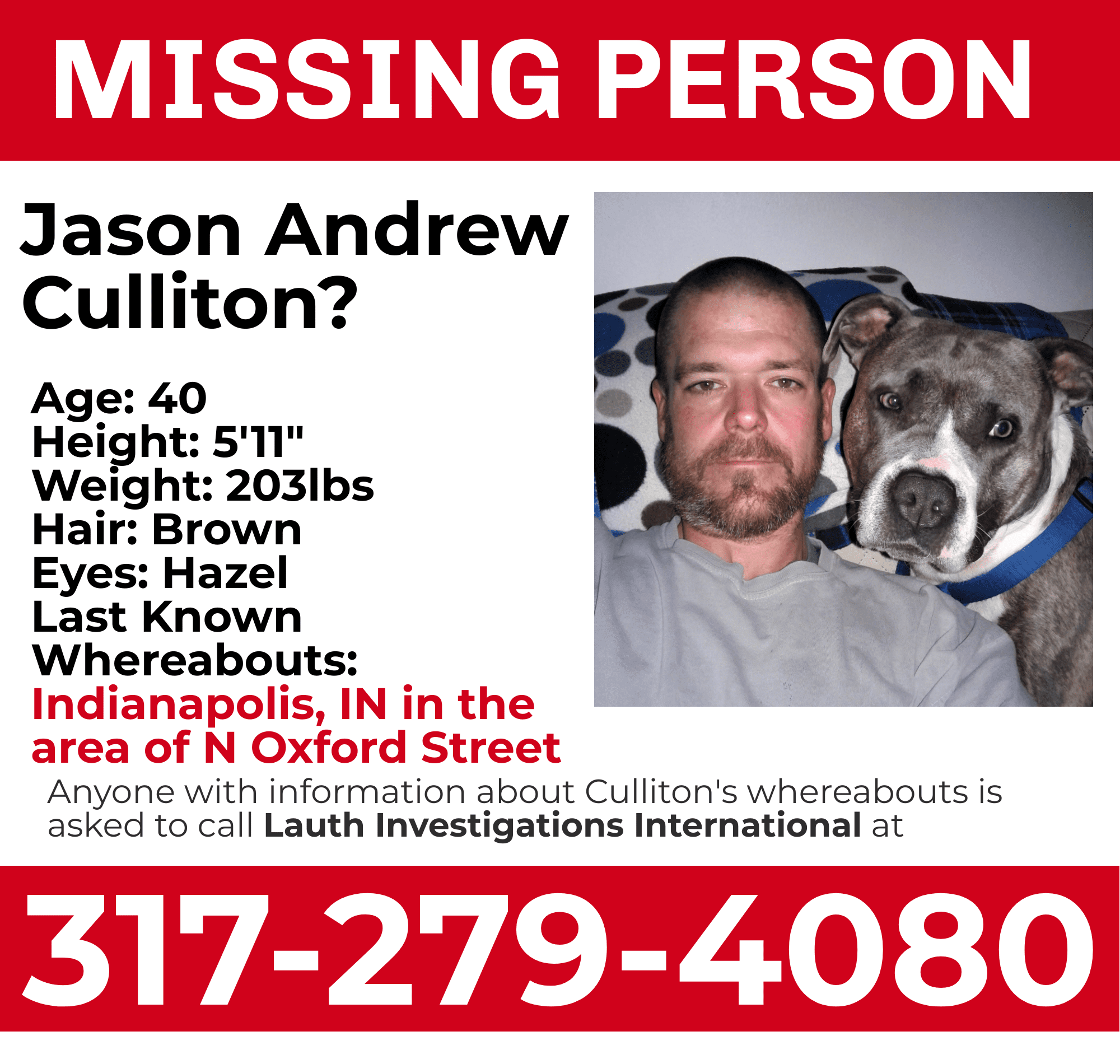 Jason Culliton Still Missing From Indianapolis, PI Joins Search